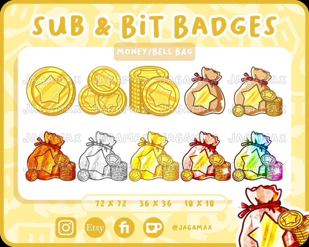 10x Twitch Sub / Bit Badges - Kawaii Bell Bag / Piece / Money / Bag ...