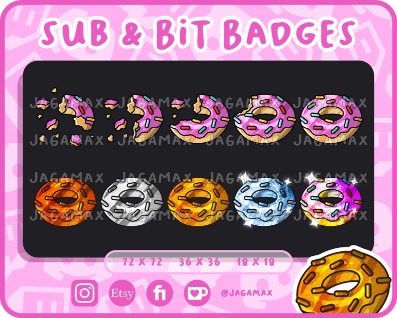 10x Twitch Sub / Bit Badges - Cute Kawaii Donuts / Biscuit / Glitter ...