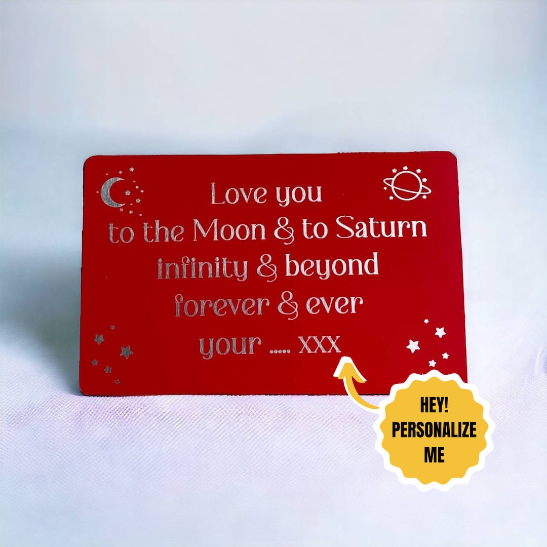 Moon and Saturn Metal Wallet Card Personalized Gift for Valentines Day ...