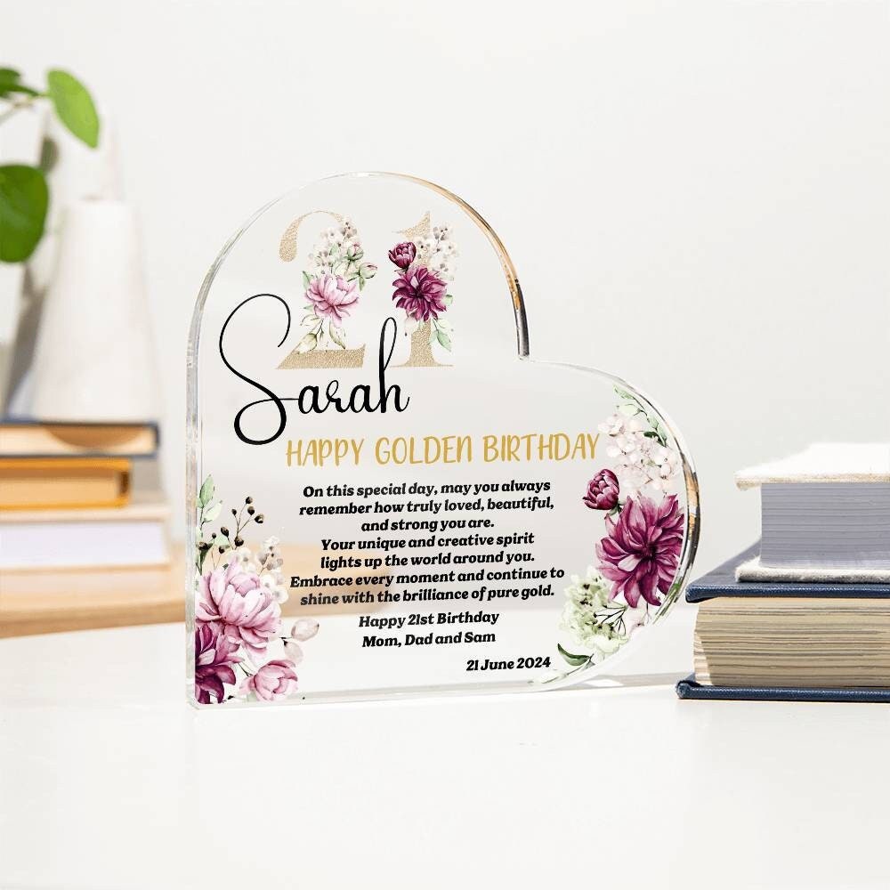 Personalized Golden Birthday Heart Acrylic Plaque | Custom Golden ...
