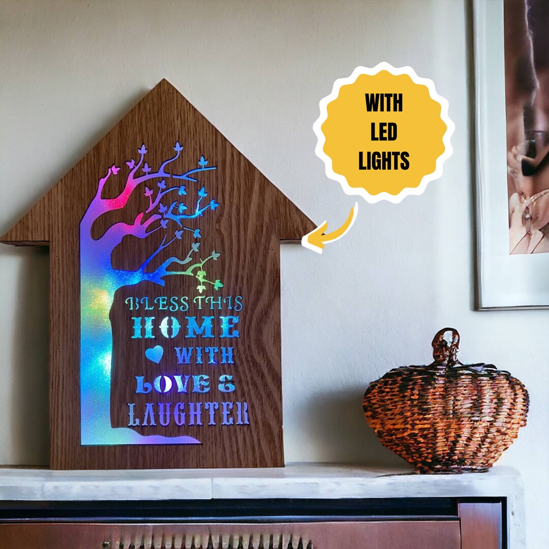 Wooden House LED Decoration Bless This Home With Love & Laughter Design ...
