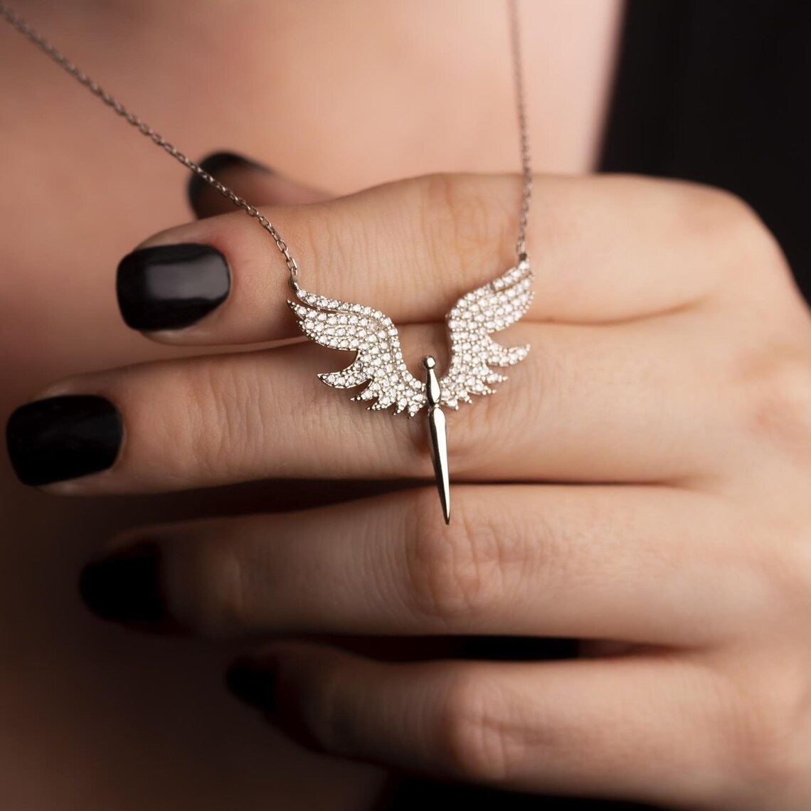 925 Sterling Silver Angel Design White Zircon Stone Necklace ...