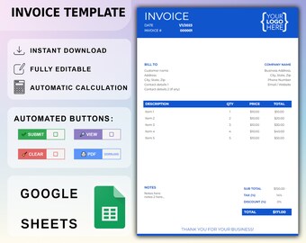 Excel Invoice Template, Automated Invoice Spreadsheet, Editable Invoice ...