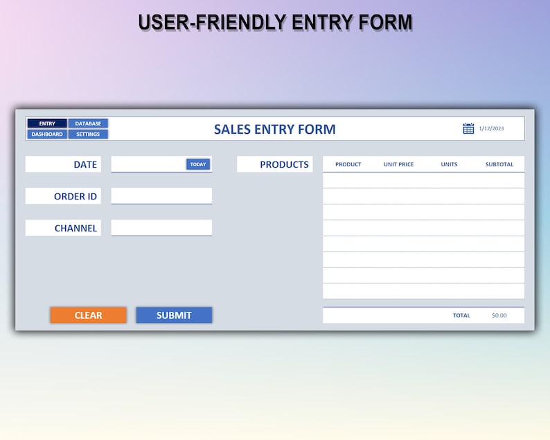 Simple Sales Dashboard With Entry Form Excel Sales Dasbhoard E Commece Sales Tracker