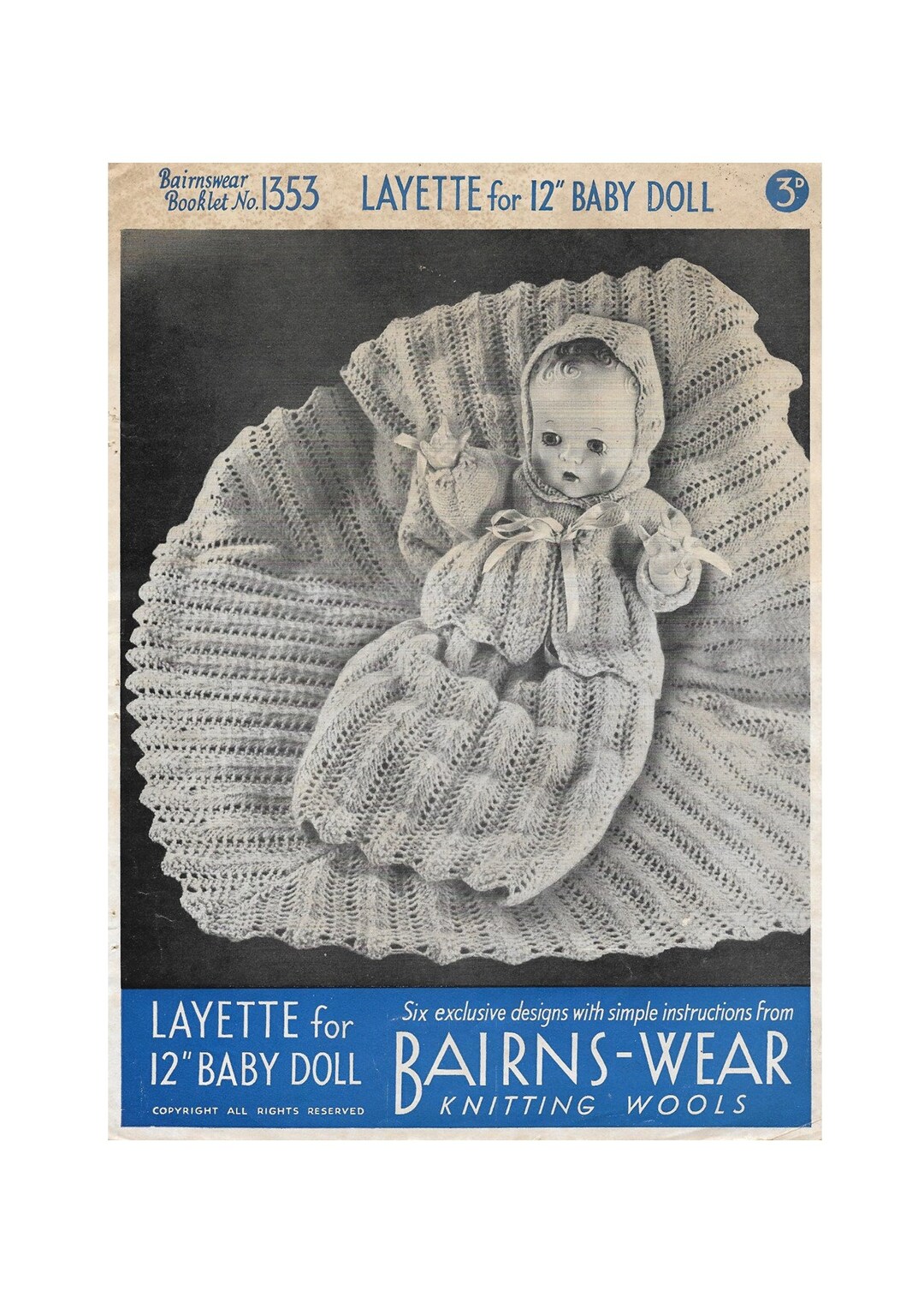 Vintage Knitting Pattern 12 Inch Dolls Clothes Baby Doll Layette Set ...