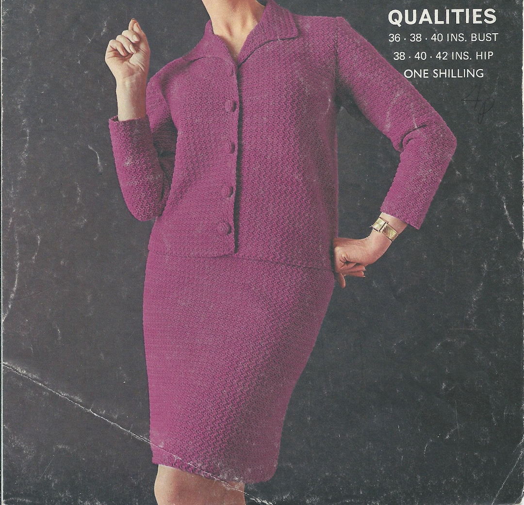 Vintage Crochet Pattern Ladies Crochet Suit Double Knit, 36-40 Inches ...