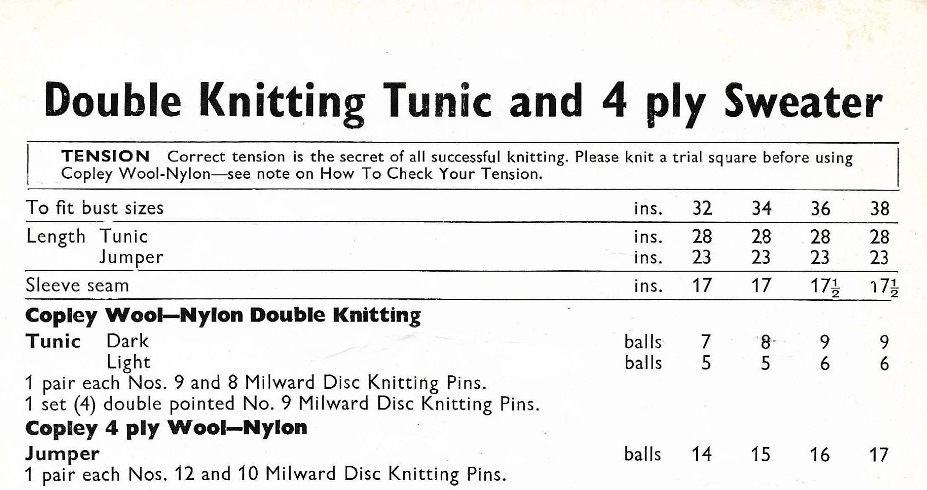 Vintage Knitting Pattern Ladies Double Knit Tunic & 4 Ply Sweater 32-38 ...