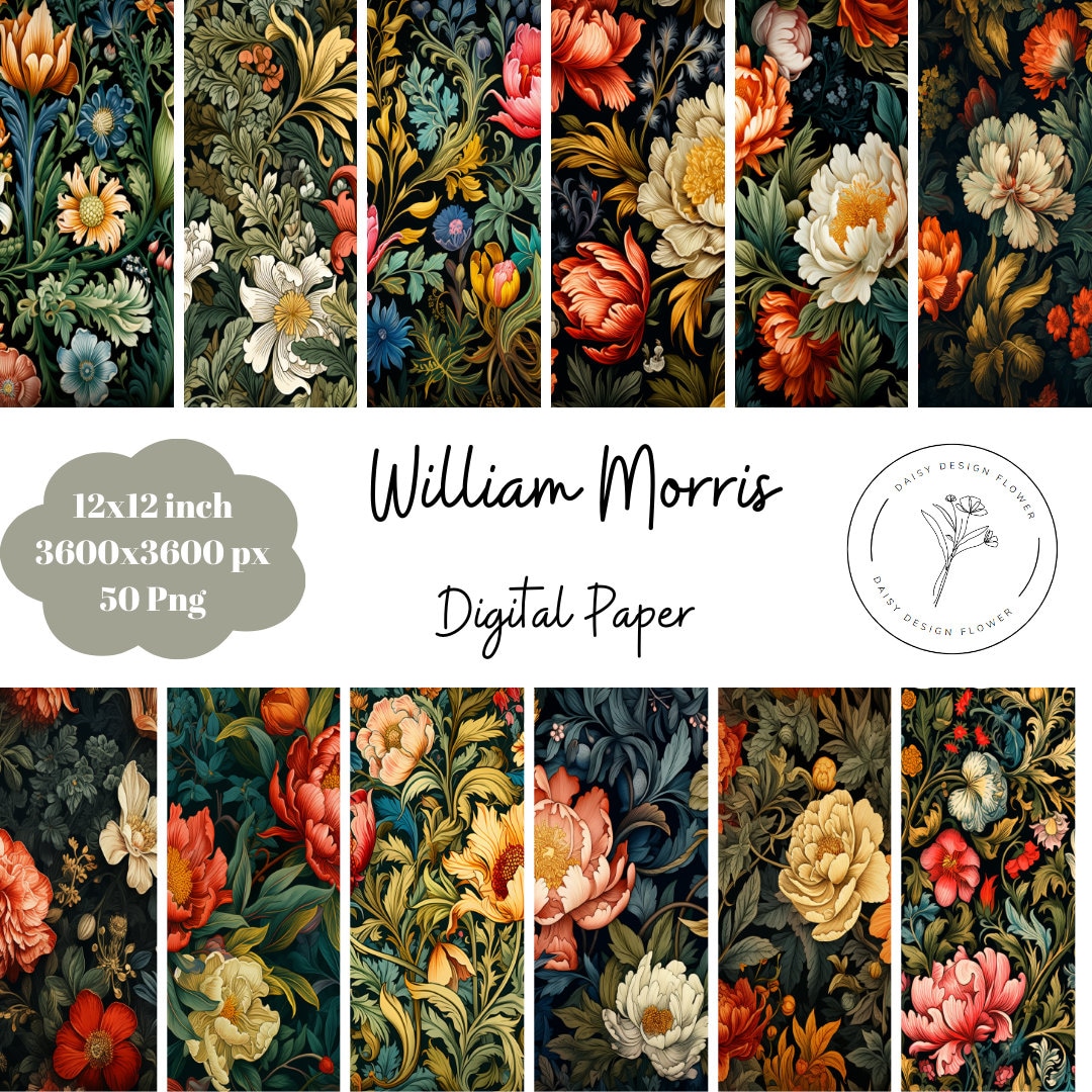 50 William Morris Flower Pattern Bundle, 50 Digital Papers, Printable, Instant Download - Etsy