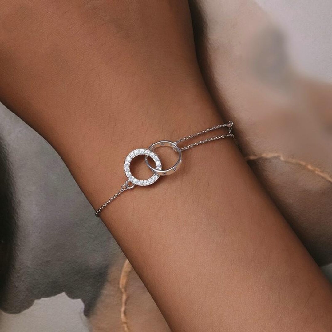 Sterling Silver Double Ring Chain Bracelet, 925 Silver Bracelet, Minimalist, Enim Jewelry - Etsy