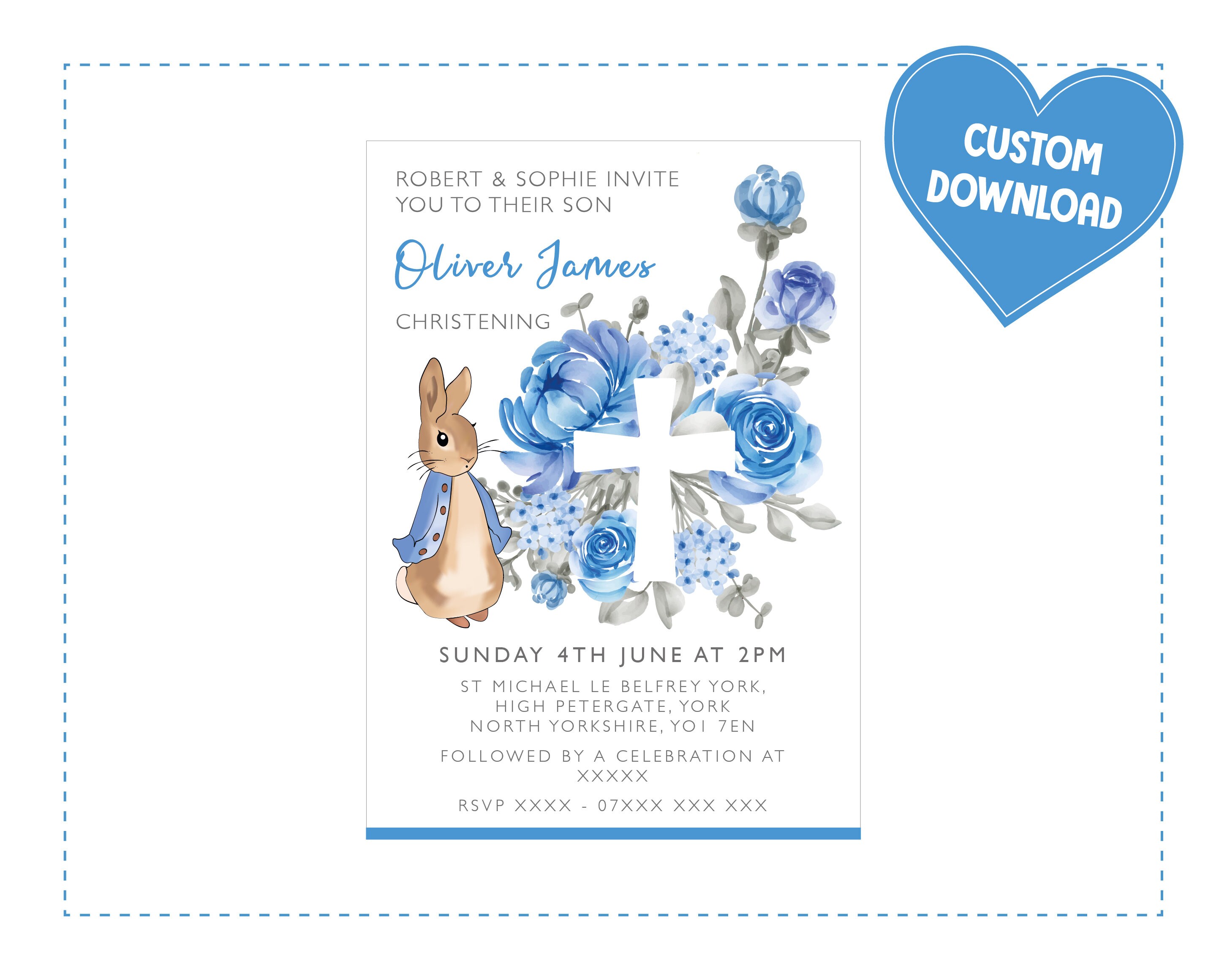 Peter Rabbit Christening Invitation Baby Boy - Etsy