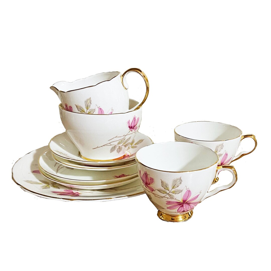 Old Royal Bone China Tea Set With 2 Elgin Shaped 22K Gold Footed Cups ...
