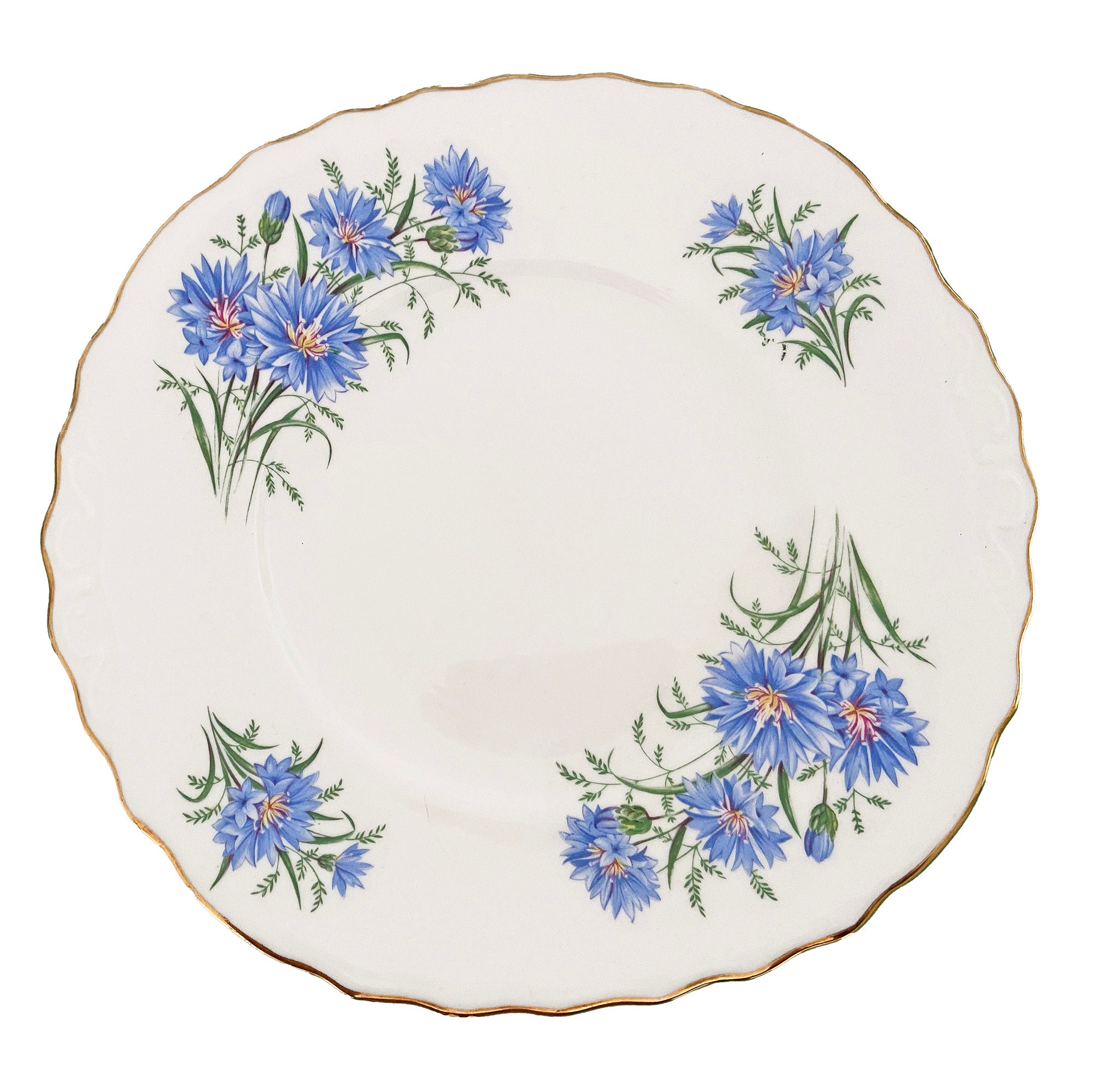 Royal Vale Cornflower Pattern 7513 White Bone China Cake Plate. Made in ...