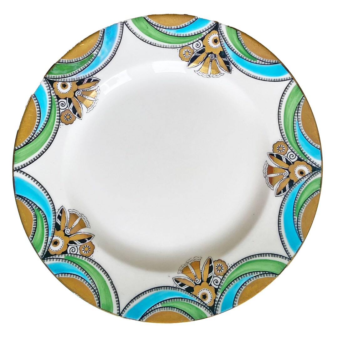 George Jones Art Deco Crescent Side Plate Green, Gold, Black and ...