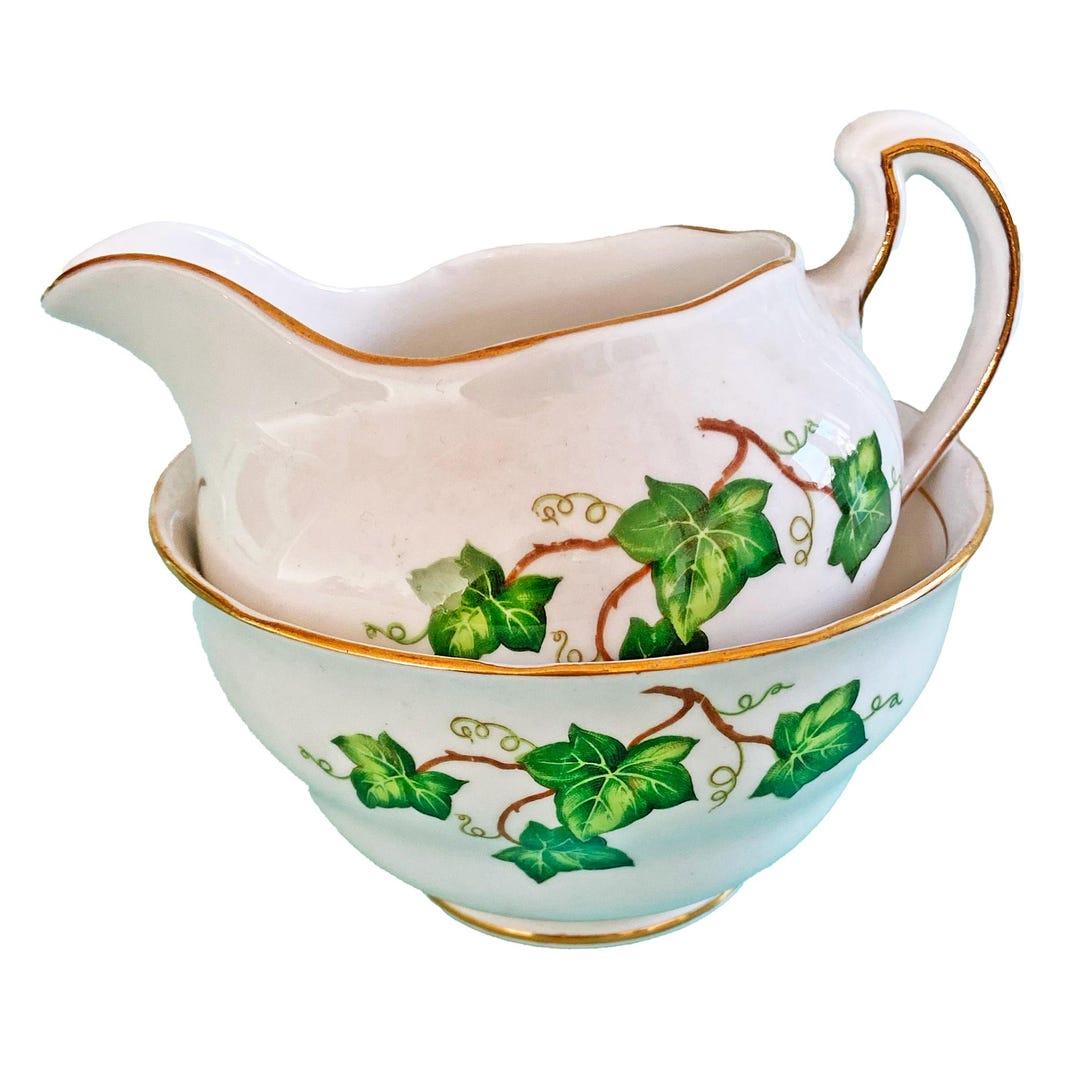Colclough Ivy Leaf 8143 Design Sugar Bowl and Milk Jug - Gold Edged ...