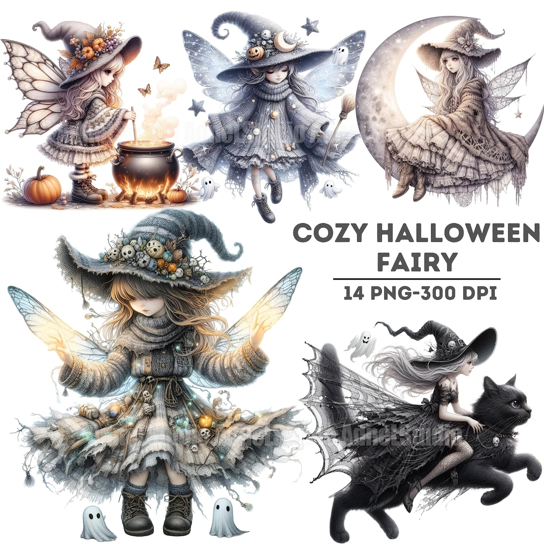 Cozy Halloween Fairy Clipart, Printable Halloween Fairy, Digital ...