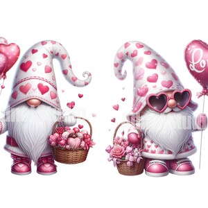 Pink Valentines Gnome Clipart, Watercolor Valentines Day Clipart ...
