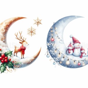 Festive Christmas Crescent Moon PNG Clipart, Cozy Holiday Moon With ...