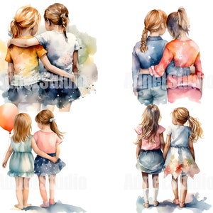 Watercolor Best Friends Clipart - 12 Watercolor Kids Girl BFF Clipart ...