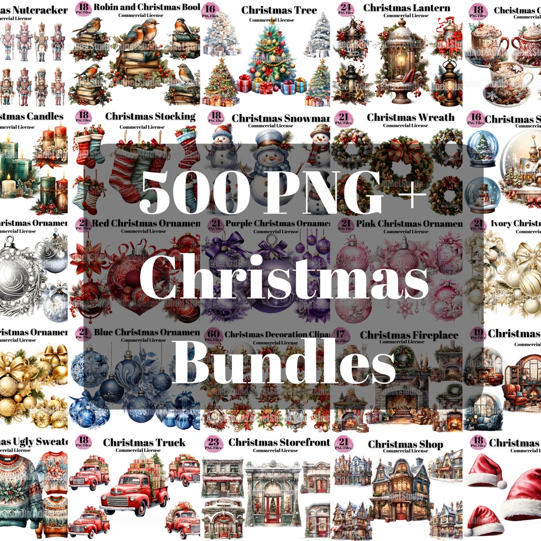Christmas Clipart Bundle, Over 500 Christmas PNG Files, Watercolor ...
