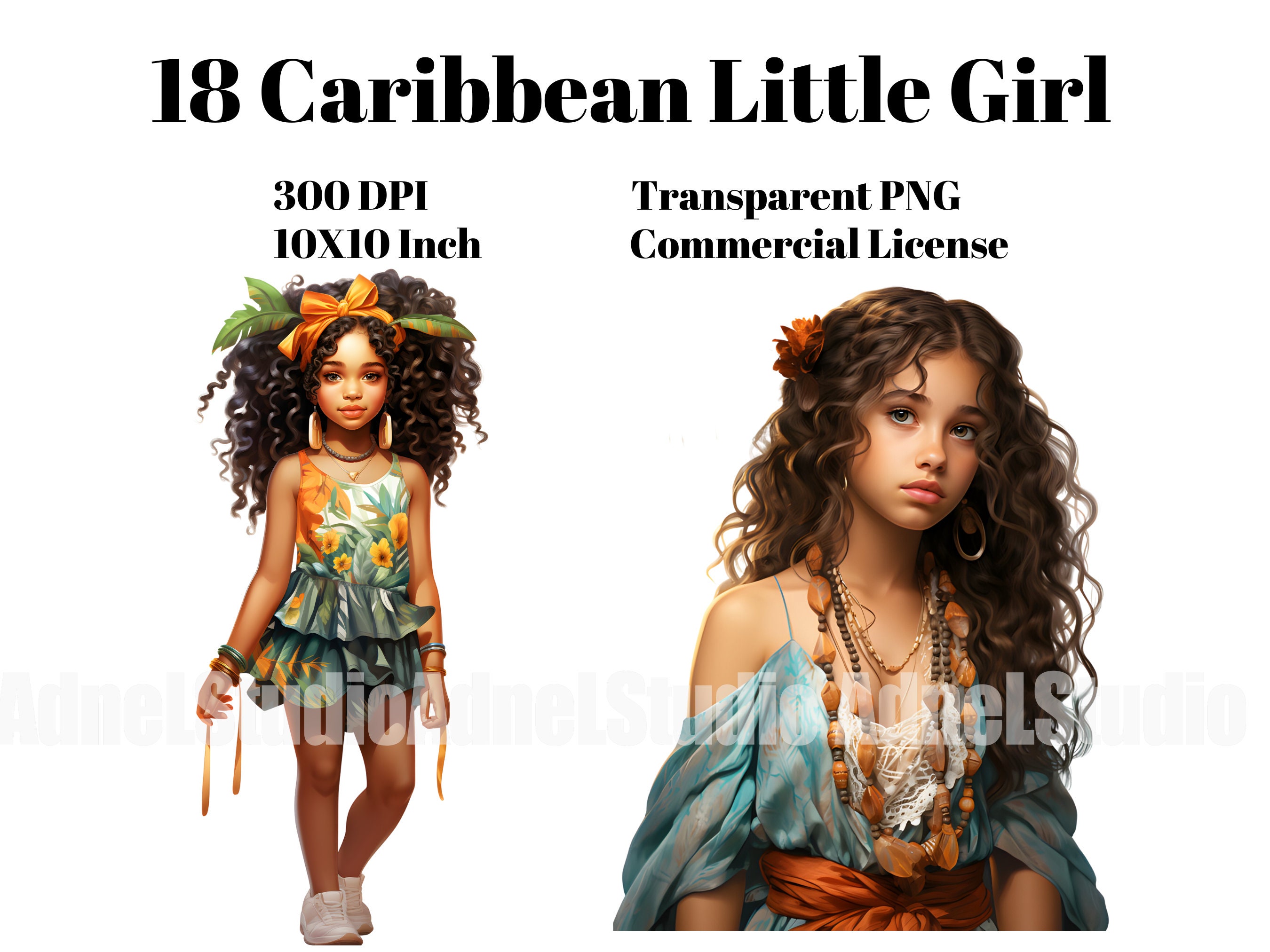 Caribbean Little Girl Clipart - Caribbean Fashion Girl Clipart, Digital ...
