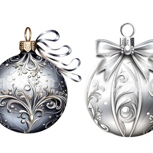 Silver Christmas Ornaments Clipart, Watercolor Ornament Clipart ...