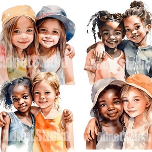 Watercolor Best Friends PNG - 12 Watercolor Kids Girl BFF, Best Friend ...