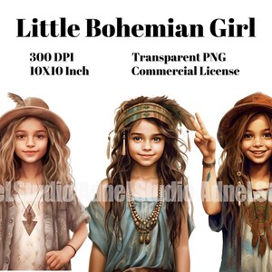 Little Bohemian Girl Clipart, Watercolor Boho Girl Clipart, Bohemian ...