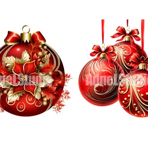 Red Christmas Ornaments Clipart, Watercolor Christmas Ornament PNG ...