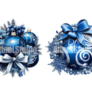 Blue Christmas Ornaments Clipart, Watercolor Christmas Ornament PNG ...
