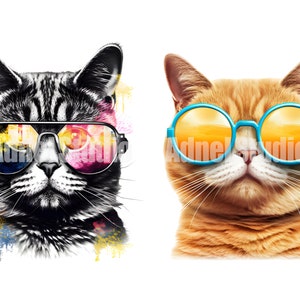 Watercolor Cat Clipart- Watercolor Cool Cat Sunglasses Clipart, Digital ...