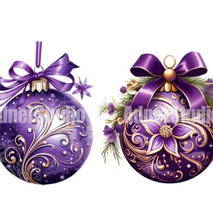 Purple Christmas Ornaments Clipart, Watercolor Ornament Clipart ...