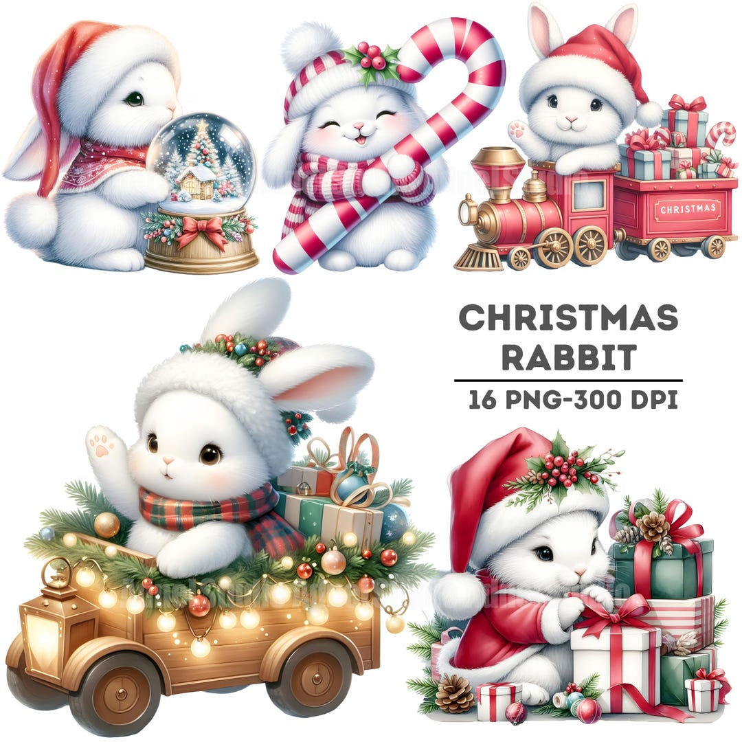 Christmas Rabbit Clipart, Festive Bunny PNG, Festive Rabbit Clipart ...