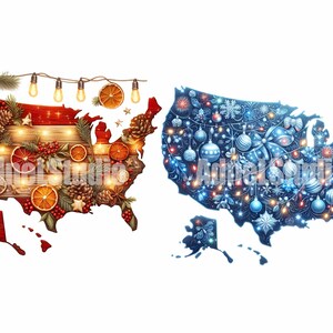 Christmas USA Map Clipart, Festive Holiday USA Map Digital Download ...