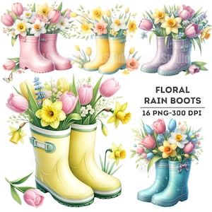 Watercolor Floral Rain Boots Clipart, Spring Flowers Illustration ...