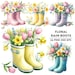 Watercolor Floral Rain Boots Clipart, Spring Flowers Illustration ...