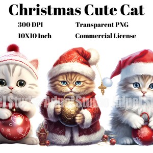 Christmas Cat Clipart - Christmas Clipart, Watercolor Christmas Cat PNG ...