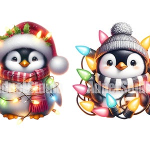 Festive Christmas Penguin Clipart, Cute Holiday Digital Art, Winter ...