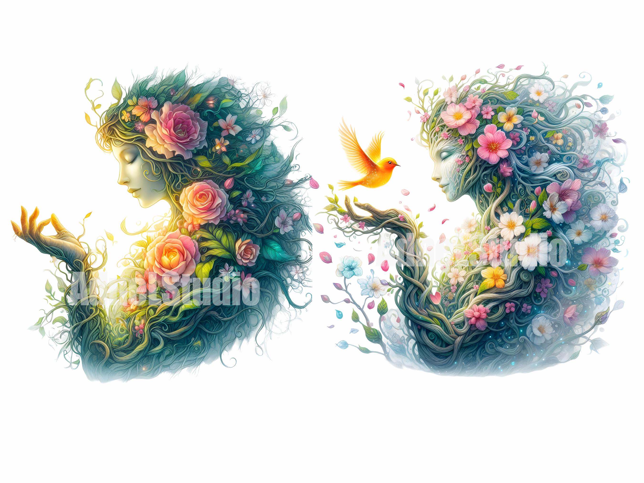 Watercolor Nature Spirit Clipart, Fantasy Tree Guardian PNG, Enchanted ...