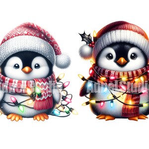 Festive Christmas Penguin Clipart, Cute Holiday Digital Art, Winter ...