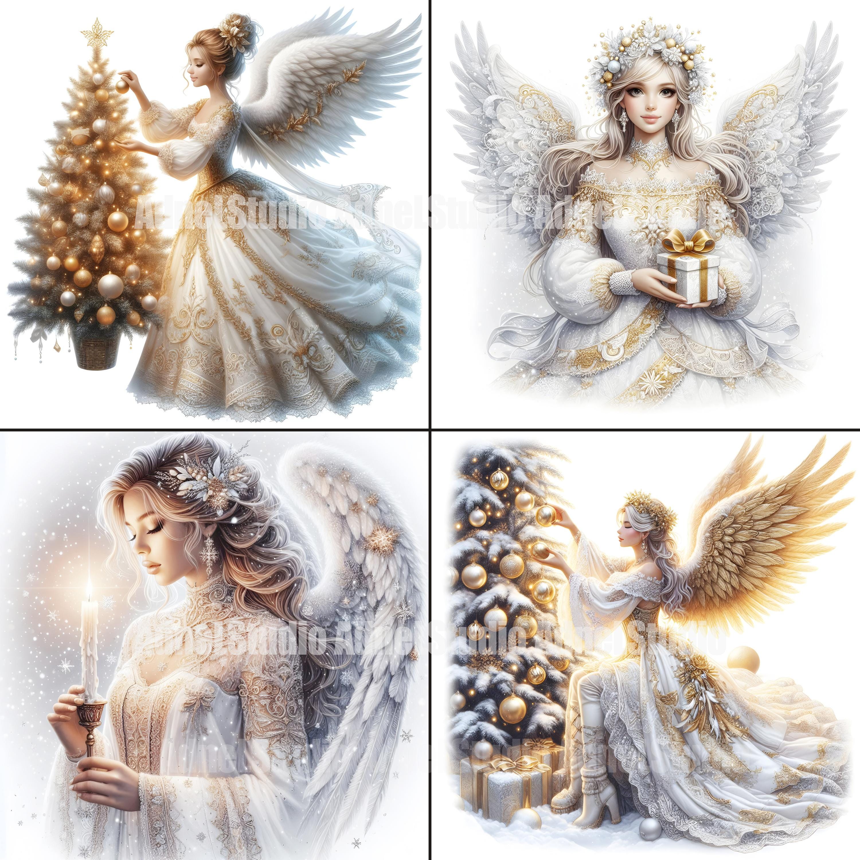 Cozy Winter Angel Digital Print, Christmas Angel Clipart, Elegant ...