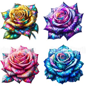 Stained Glass Rose Clipart Bundle, Stained Glass Rose Wall Art, Rose ...