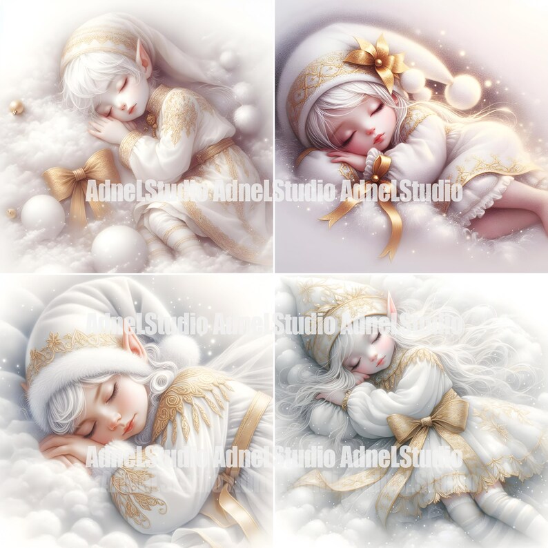 Cozy Sleeping Elf Clipart Bundle, Dreamy Winter Elf Illustrations, Cozy ...