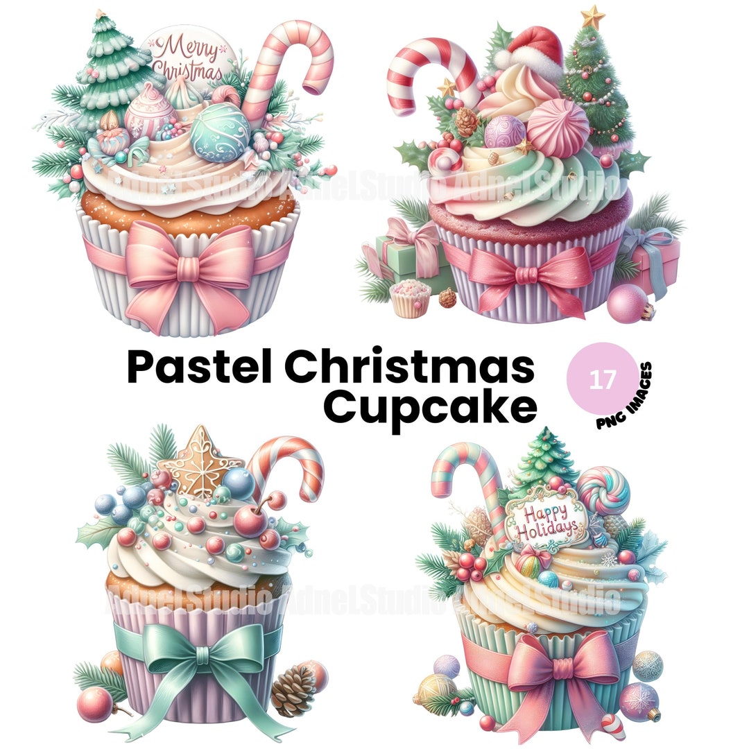 Pastel Christmas Cupcake Clipart, Festive Food Clipart, Christmas ...