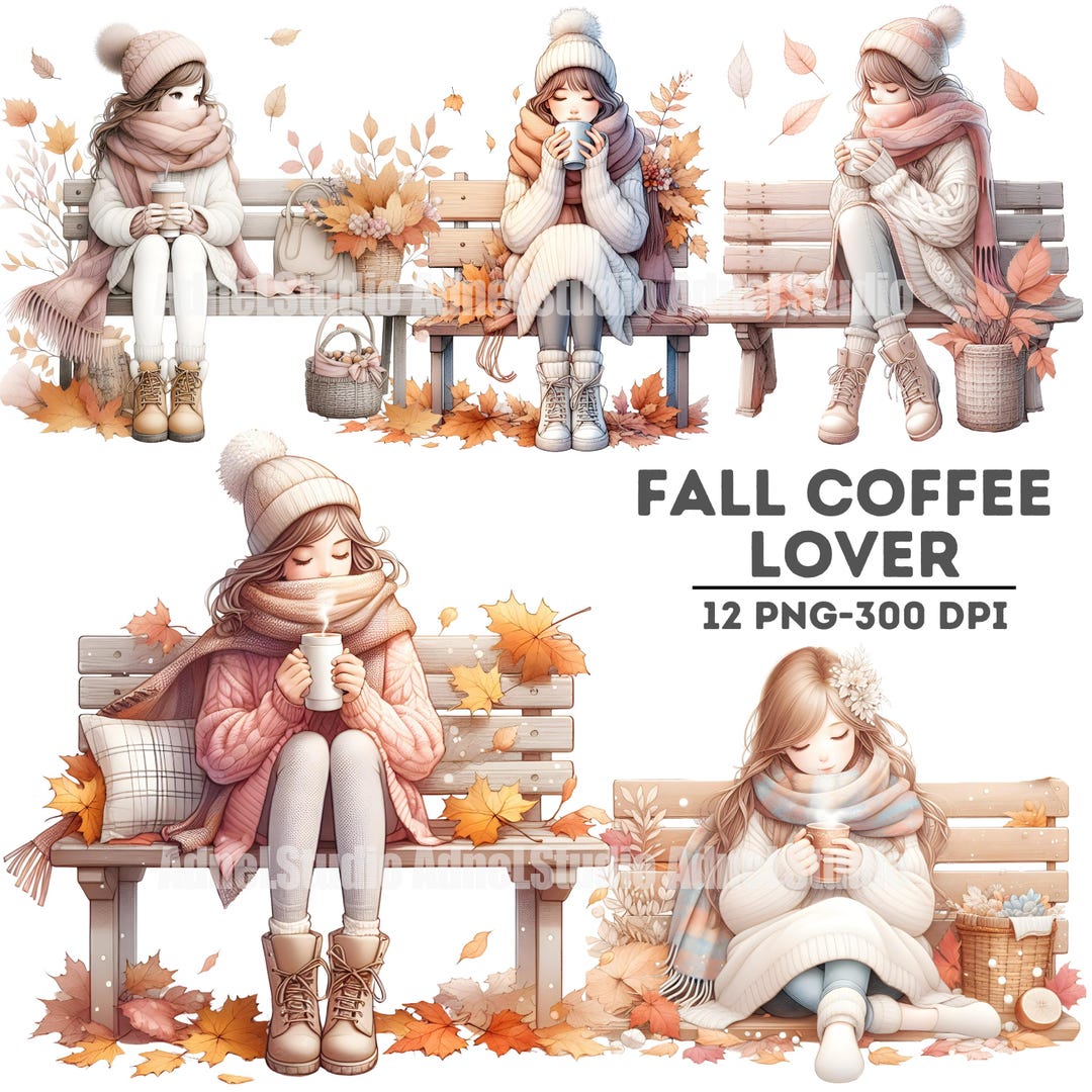 Fall Coffee Lover Clipart, Cozy Autumn Scenes, Autumn Sublimation ...