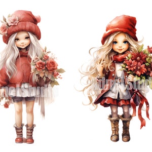 Watercolor Christmas Girl Clipart - Watercolor Santa Girl Clipart ...