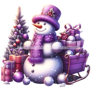 Purple Christmas Snowman Clipart - Festive Purple Snowman Clipart ...