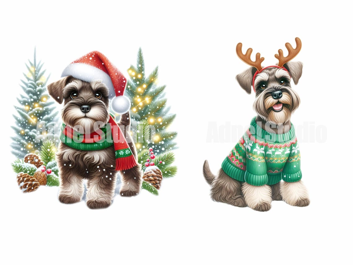 Christmas Miniature Schnauzer Clipart, Festive Miniature Schnauzer ...