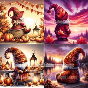 Cozy Autumn Gnome Digital Art, Whimsical Fall Scenes for Crafting ...