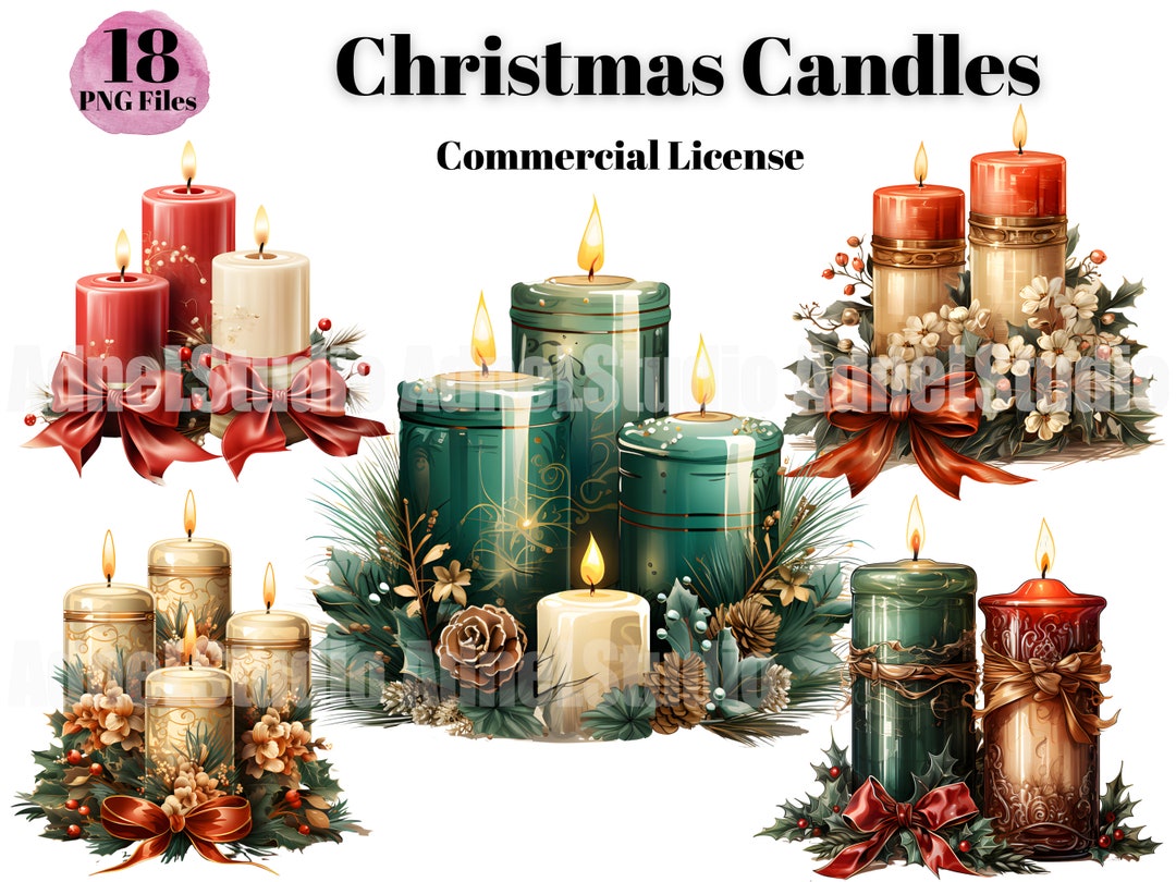 Christmas Candle Clipart Watercolor Christmas Candles - Etsy