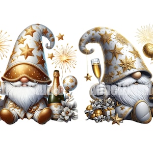 Gold New Year Gnome Clipart, 2024 New Year Gnome PNG, Happy New Year ...